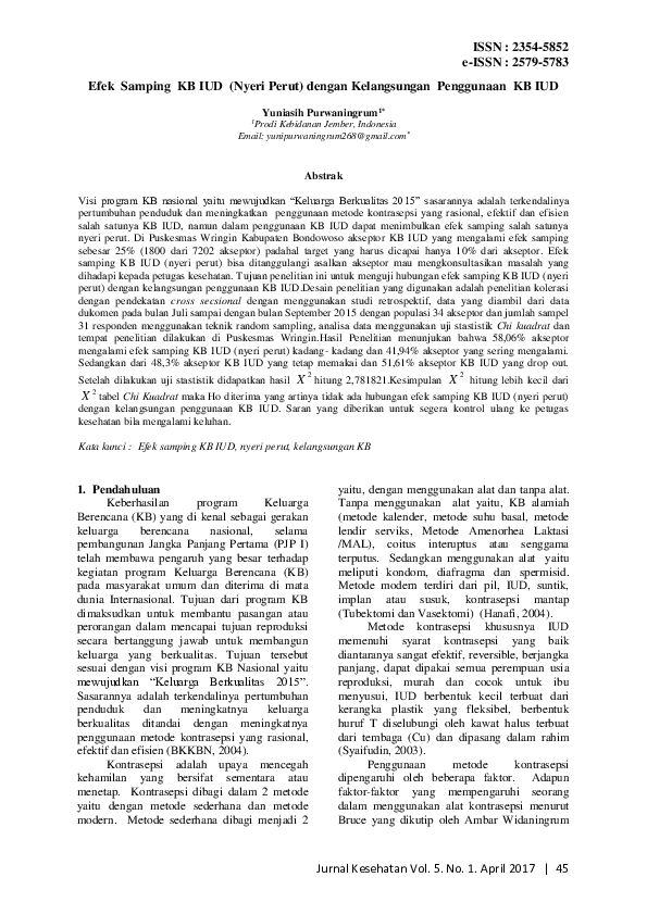 (PDF) Efek Samping KB IUD (Nyeri Perut) dengan Kelangsungan Penggunaan KB IUD