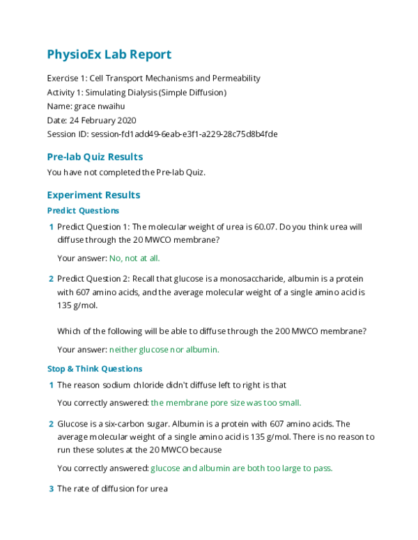 (PDF) PhysioEx Lab Report Exercise 1: Cell Transport Mechanisms and ...