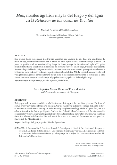(PDF) Mak, Agrarian Mayan Rituals of Fire and Water in Relación de las ...