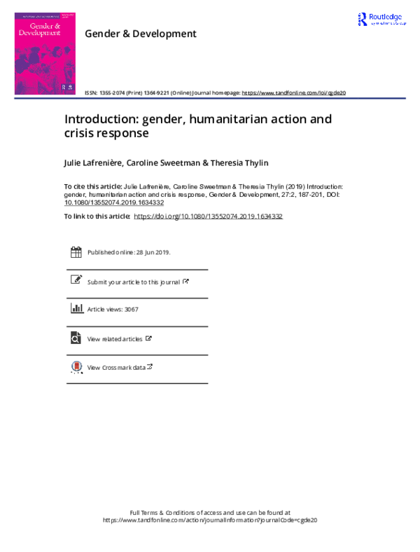 (PDF) Introduction: gender equality, humanitarian action and crisis ...