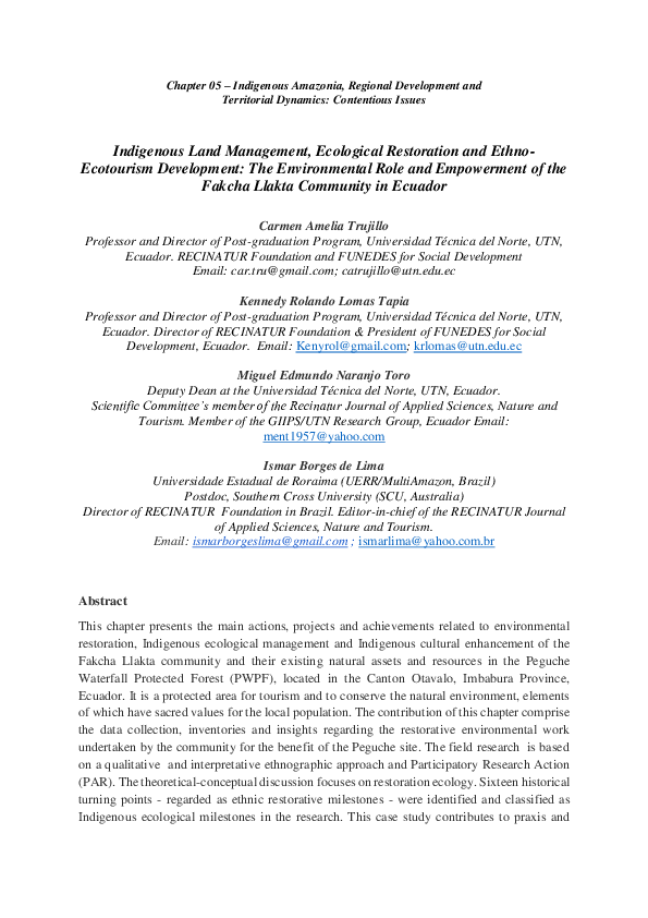 (PDF) Indigenous Land Management, Ecological Restoration and ...