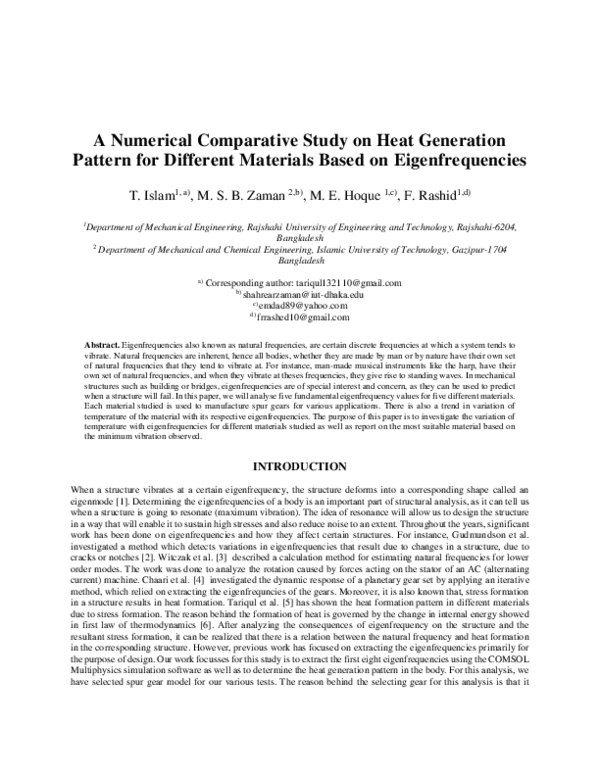 (PDF) A Numerical Comparative Study on Heat Generation Pattern for Different Materials Based on ...