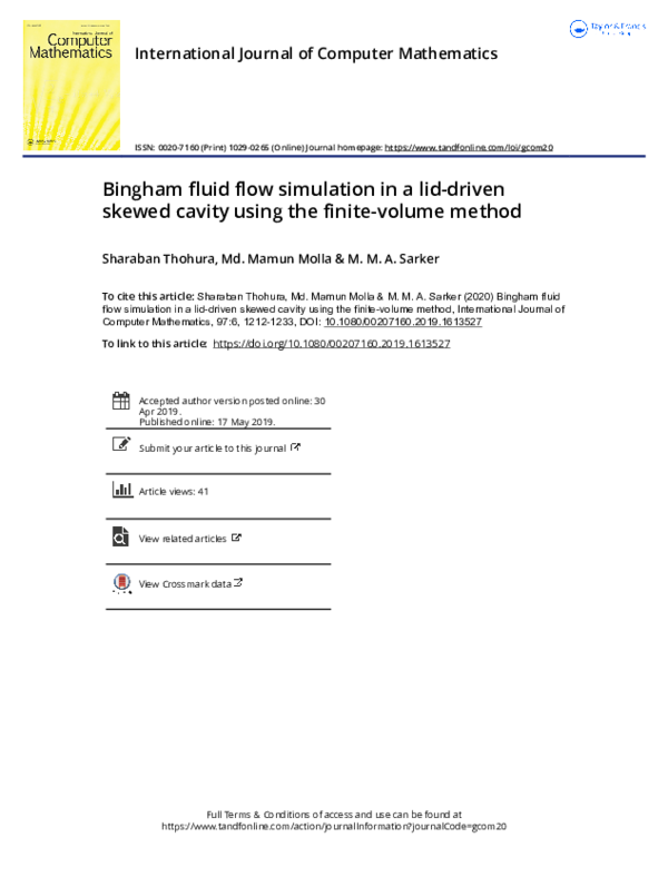 Pdf Bingham Fluid Flow Simulation In A Lid Driven Skewed Cavity Using The Finite Volume Method
