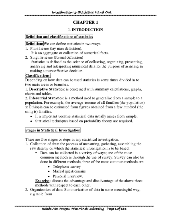 (PDF) Introduction to Statistics HAND OUT ARBA MINCH UNIVERSITY ...