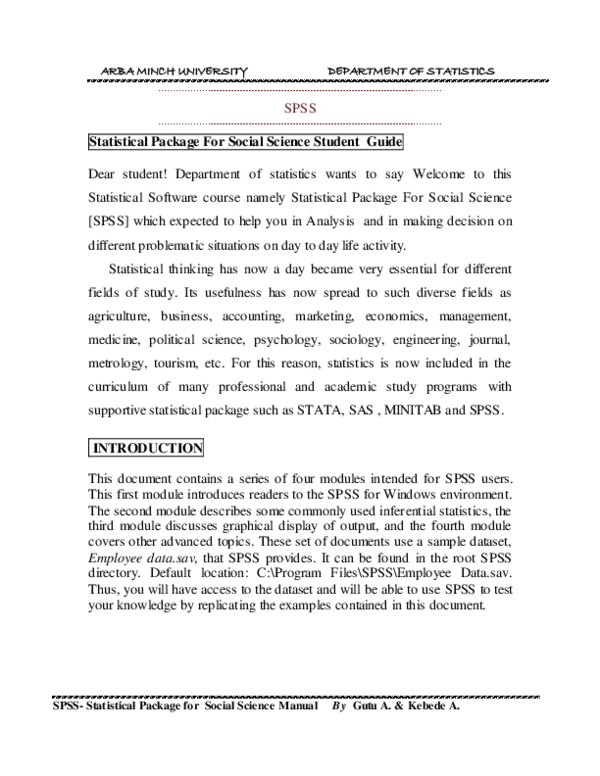 (PDF) SPSS-Statistical Package for Social Science Manual