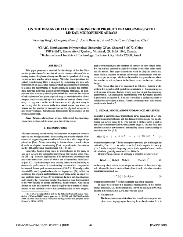 (PDF) ON THE DESIGN OF FLEXIBLE KRONECKER PRODUCT BEAMFORMERS WITH LINEAR MICROPHONE ARRAYS