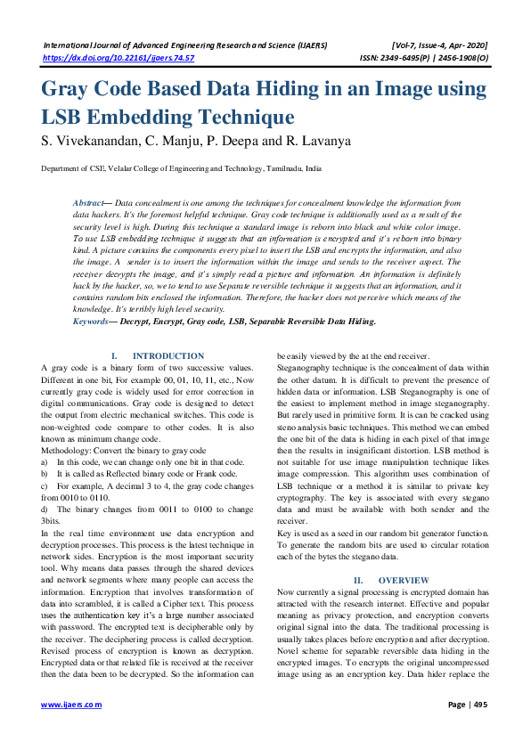 Pdf Gray Code Based Data Hiding In An Image Using Lsb Embedding Technique