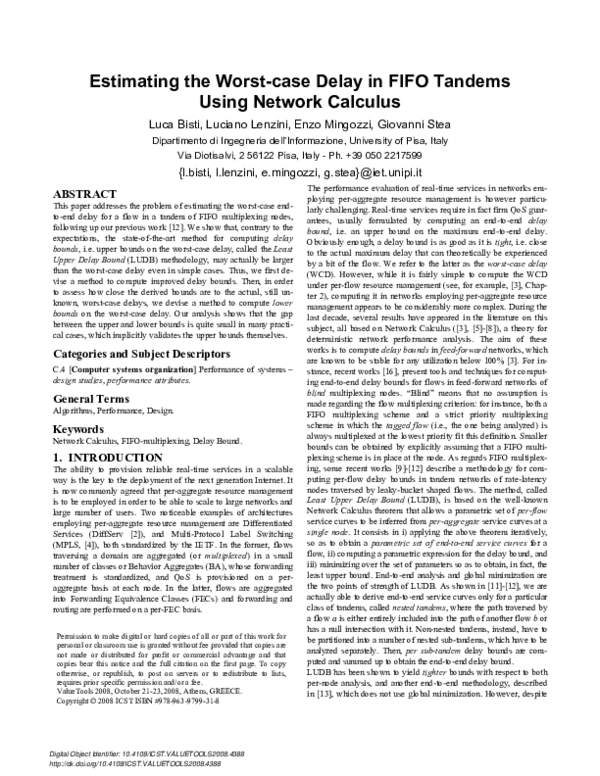 (PDF) Estimating the Worst-case Delay in FIFO Tandems Using Network Calculus