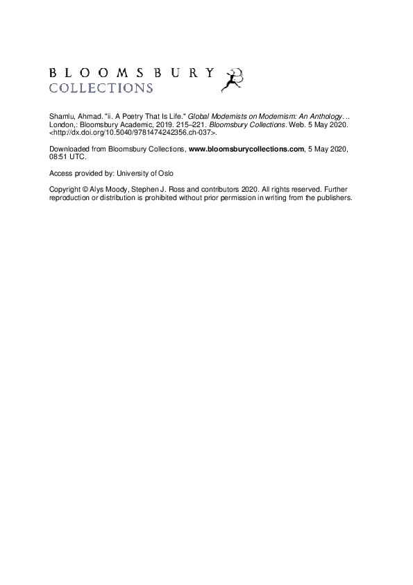 (PDF) Ahmad Shamlu, "A Poetry That is Life"