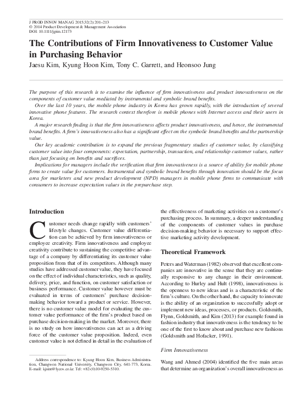 (PDF) The Contributions of Firm Innovativeness to Customer Value in ...
