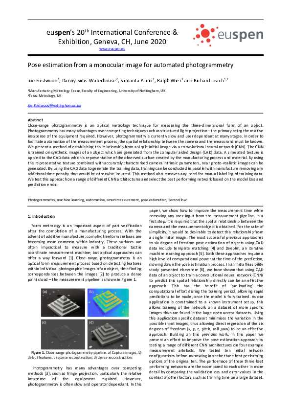 (PDF) Pose estimation from a monocular image for automated photogrammetry
