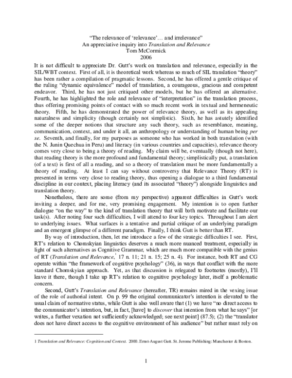 (PDF) "The relevance of 'relevance'… and irrelevance"