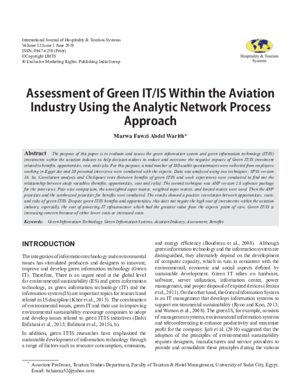 Pdf Assessment Of Green It Is Within The Aviation Industry Using The Analytic Network Process