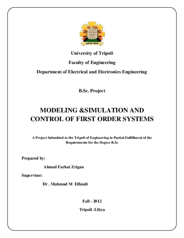 (PDF) MODELING &SIMULATION AND CONTROL OF FIRST ORDER SYSTEMS