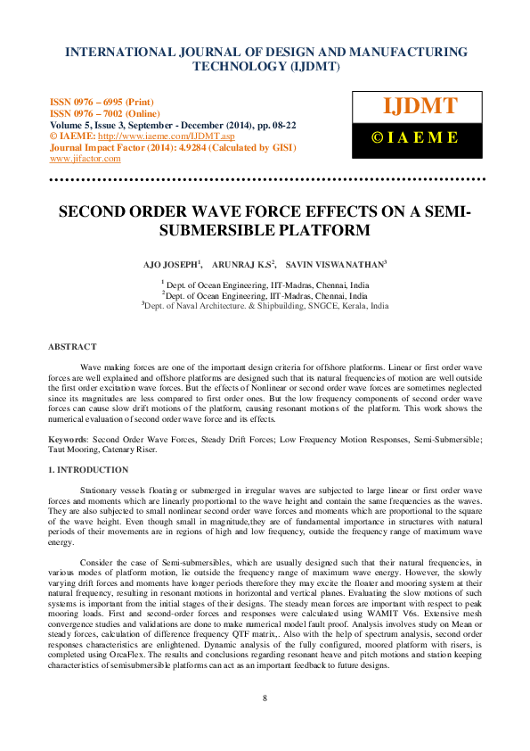 (PDF) SECOND ORDER WAVE FORCE EFFECTS ON A SEMISUBMERSIBLE PLATFORM