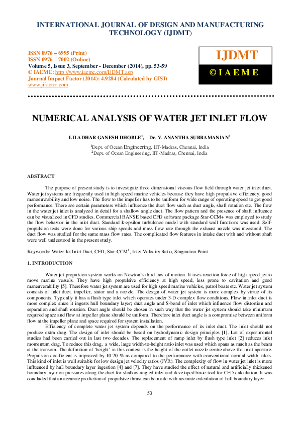 (PDF) NUMERICAL ANALYSIS OF WATER JET INLET FLOW