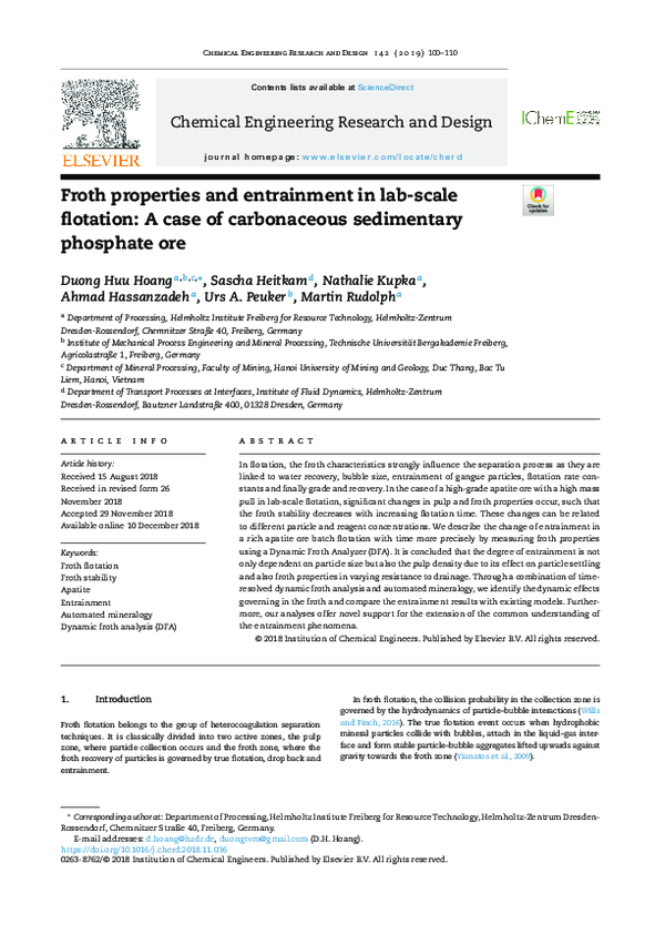 (PDF) Froth properties and entrainment in lab-scale flotation: A case of carbonaceous ...