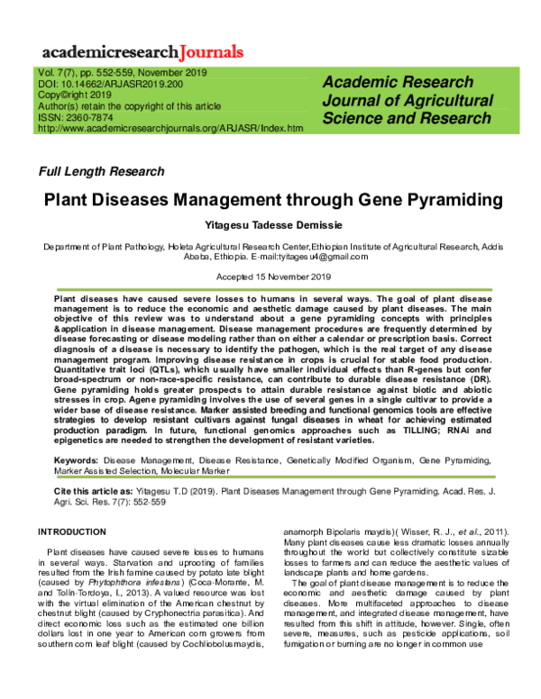 (PDF) Plant Diseases Management through Gene Pyramiding