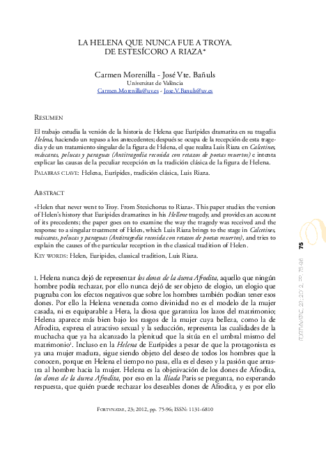 (PDF) LA HELENA QUE NUNCA FUE A TROYA. DE ESTESÍCORO A RIAZA