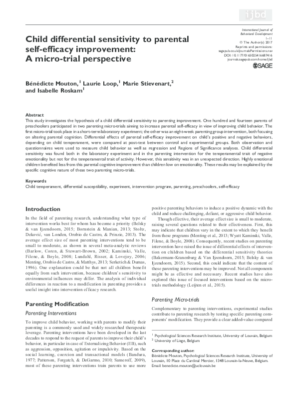 (PDF) Child differential sensitivity to parental self-efficacy ...