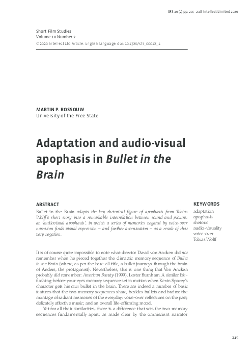 (PDF) Adaptation and Audio-Visual Apophasis in 'Bullet in the Brain'