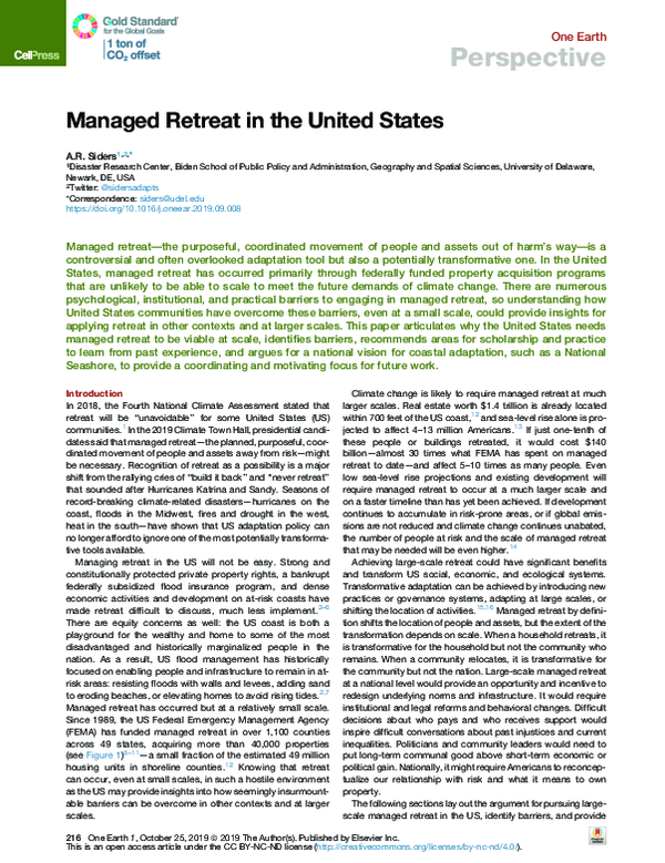 (PDF) Managed Retreat in the United States