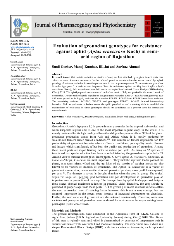 (PDF) Evaluation of groundnut genotypes for resistance against aphid ...