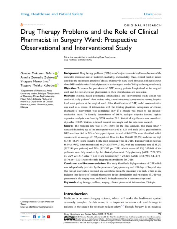 (PDF) Drug therapy problems and the Role of Clinical Pharmacist in ...