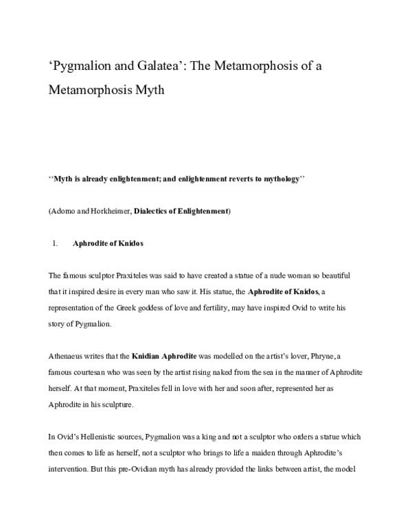 (DOC) ‘Pygmalion and Galatea’: The Metamorphosis of a Metamorphosis Myth