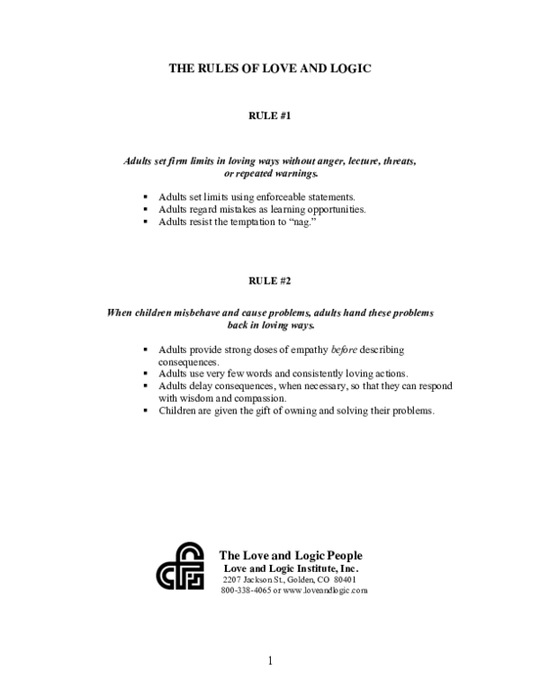 (PDF) THE RULES OF LOVE AND LOGIC RULE #1 The Love and Logic People