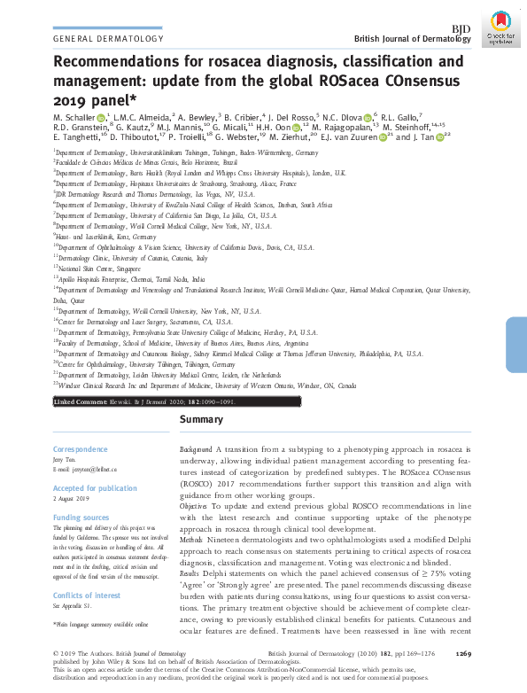 (PDF) Recommendations for rosacea diagnosis, classification and management: update from the ...
