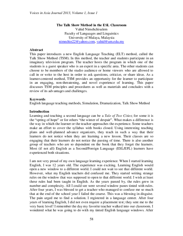 (PDF) The Talk Show Method in the ESL classroom