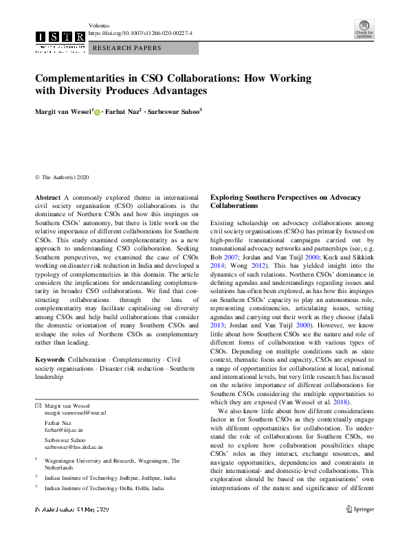 (PDF) Complementarities in CSO Collaborations: How Working with ...