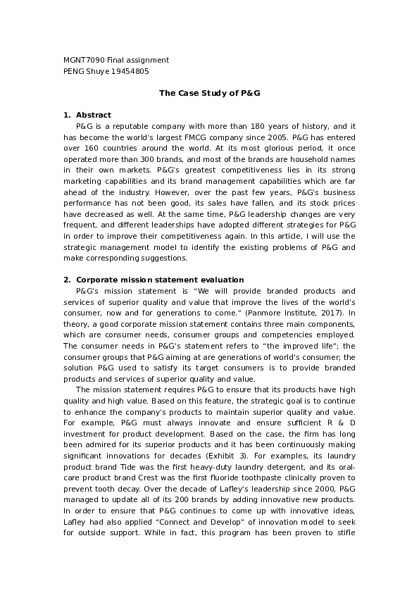 (DOC) The Case Study of P&G