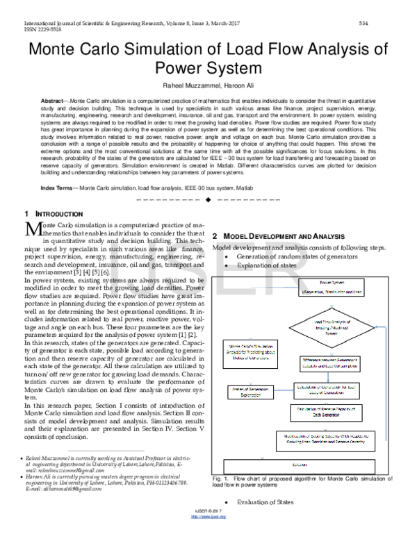 Pdf Monte Carlo Simulation Of Load Flow Analysis Of Power System