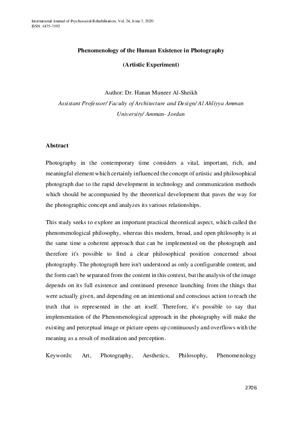 (PDF) Phenomenology of the Human Existence in Photography (Artistic ...