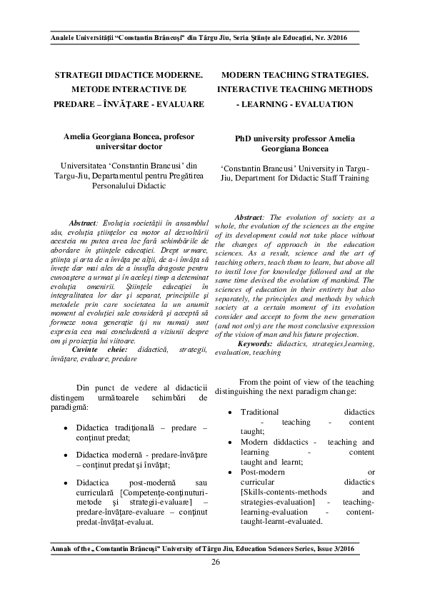 (PDF) STRATEGII DIDACTICE MODERNE. METODE INTERACTIVE DE PREDARE ...