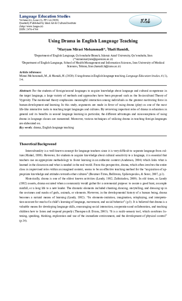 (PDF) Using Drama in English Language Teaching