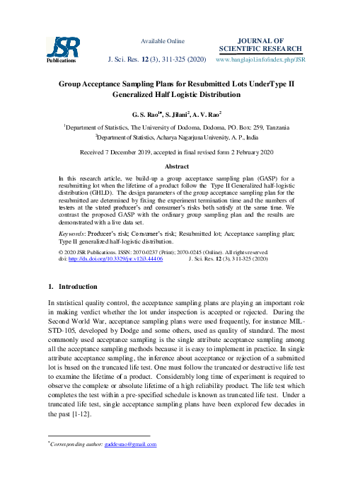 (PDF) Group Acceptance Sampling Plans for Resubmitted Lots UnderType II ...