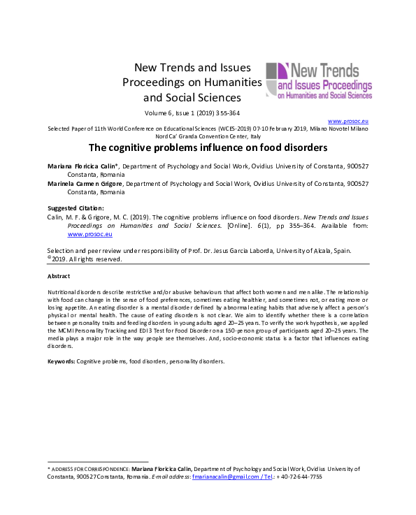 (PDF) The cognitive problems influence on food disorders | New Trends ...