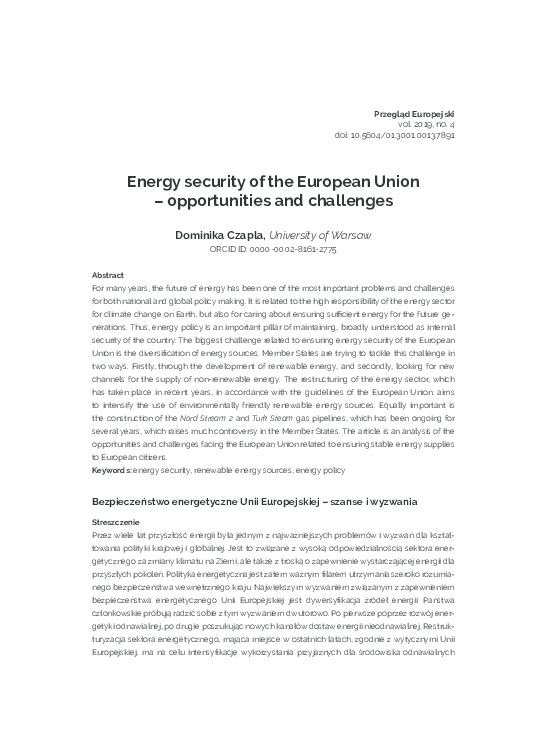 (PDF) Energy security of the European Union – opportunities and challenges