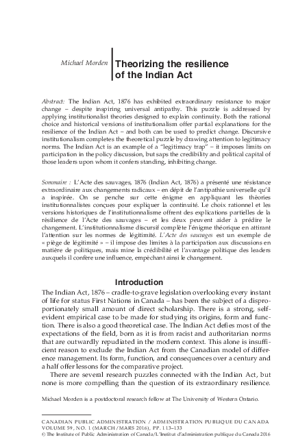 (PDF) Theorizing the resilience of the Indian Act
