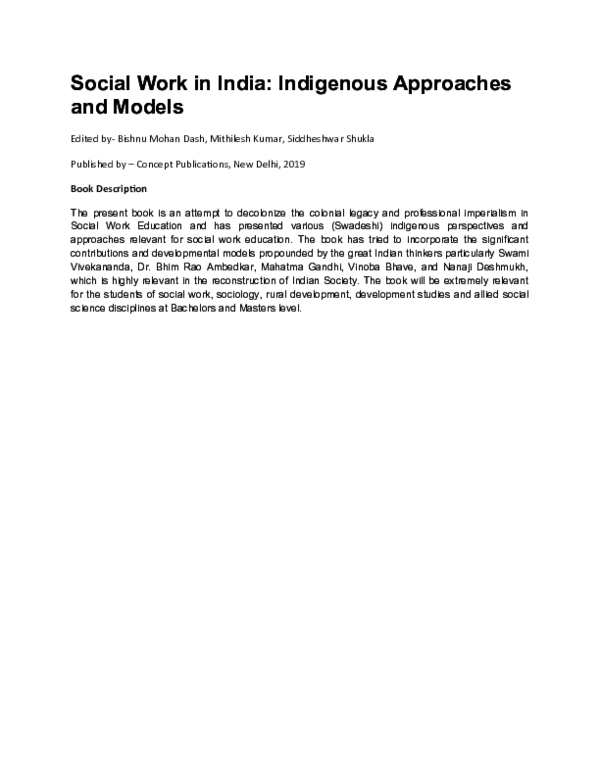 (DOC) Social Work in India: Indigenous Approaches and Models