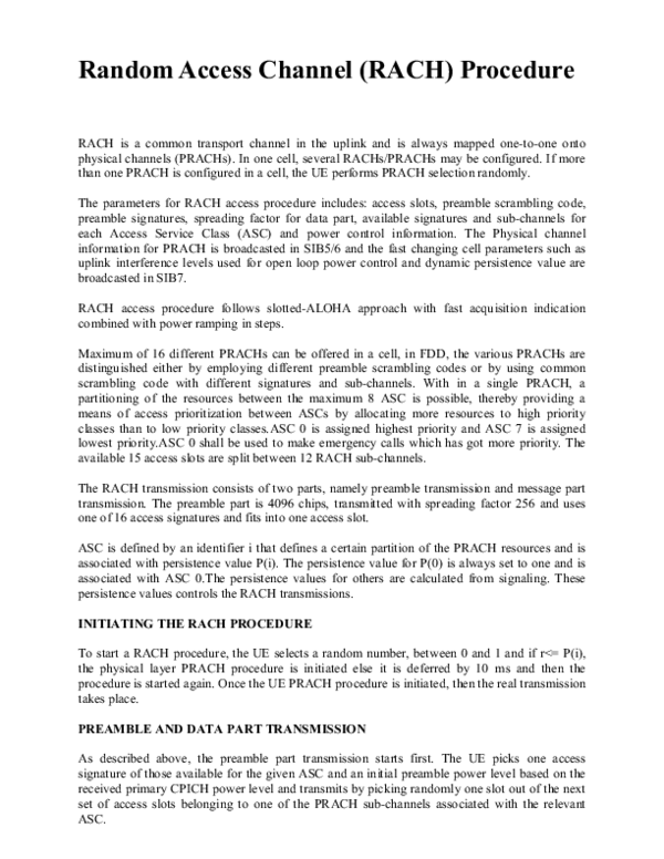 (PDF) Random Access Channel (RACH) Procedure