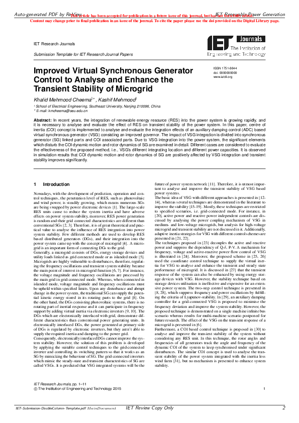(PDF) J IET-Improved Virtual Synchronous Generator