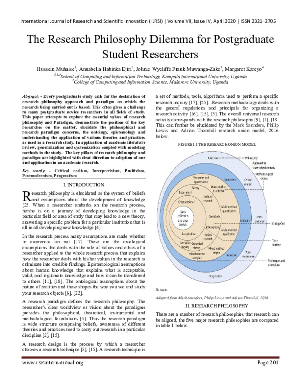(PDF) The Research Philosophy Dilemma for Postgraduate Student Researchers