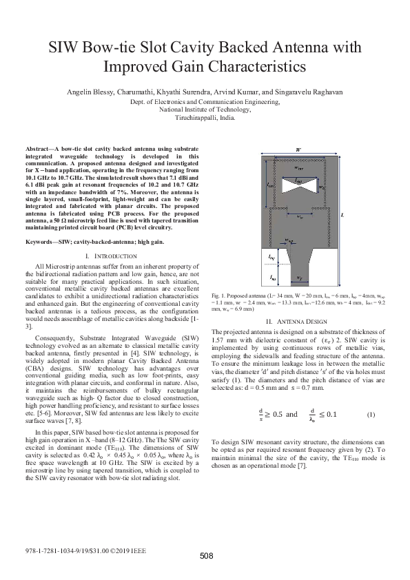 (PDF) SIW Bow-tie Slot Cavity Backed Antenna with Improved Gain ...