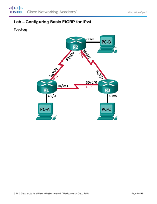 (PDF) Lab -Configuring Basic EIGRP for IPv4 Topology