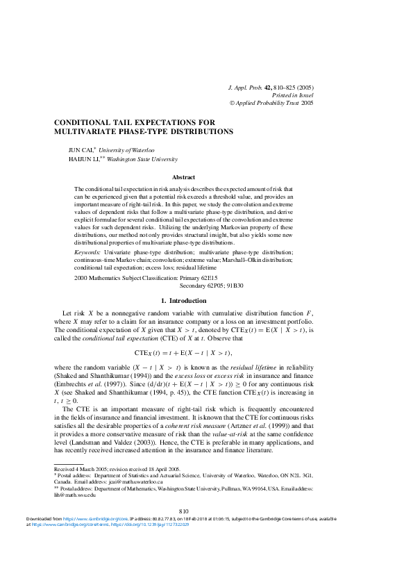 Pdf Conditional Tail Expectations For Multivariate Phase Type