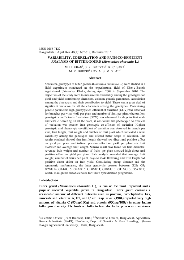 Pdf Variability Correlation And Path Co Efficient Analysis Of Bitter